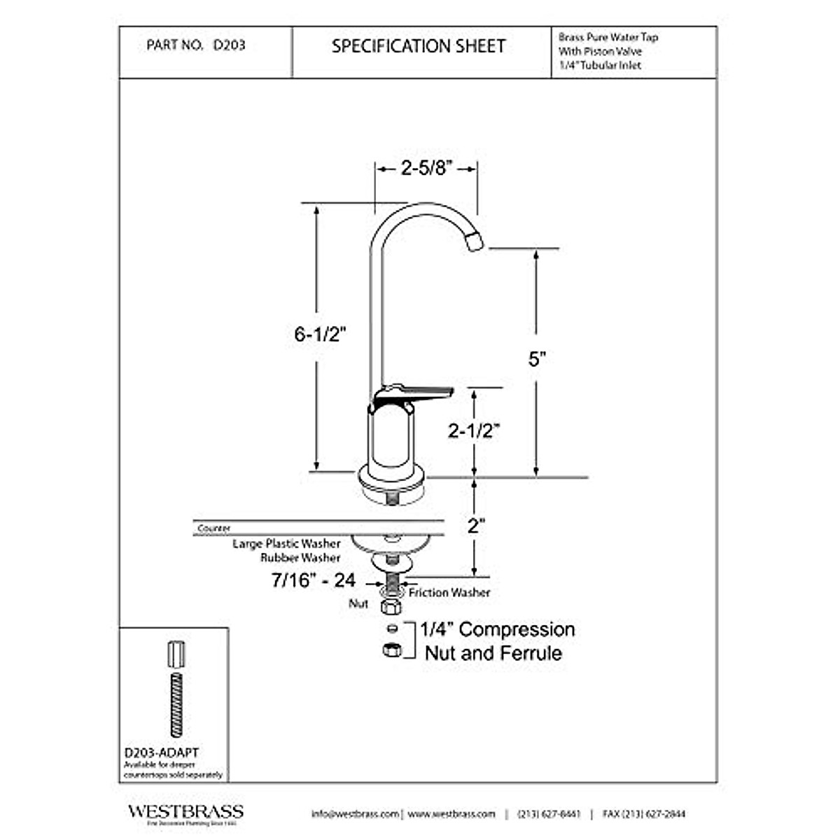 Westbrass D203-NL-62 6" Touch-Flo Style Pure Cold Water Dispenser Faucet, Matte Black