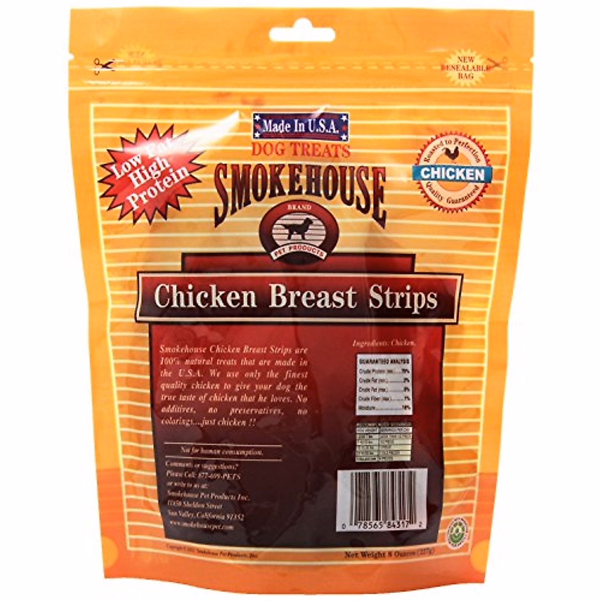 Smokehouse 100-Percent Natural Chicken Breast Strips Dog Treats, 8-Ounce