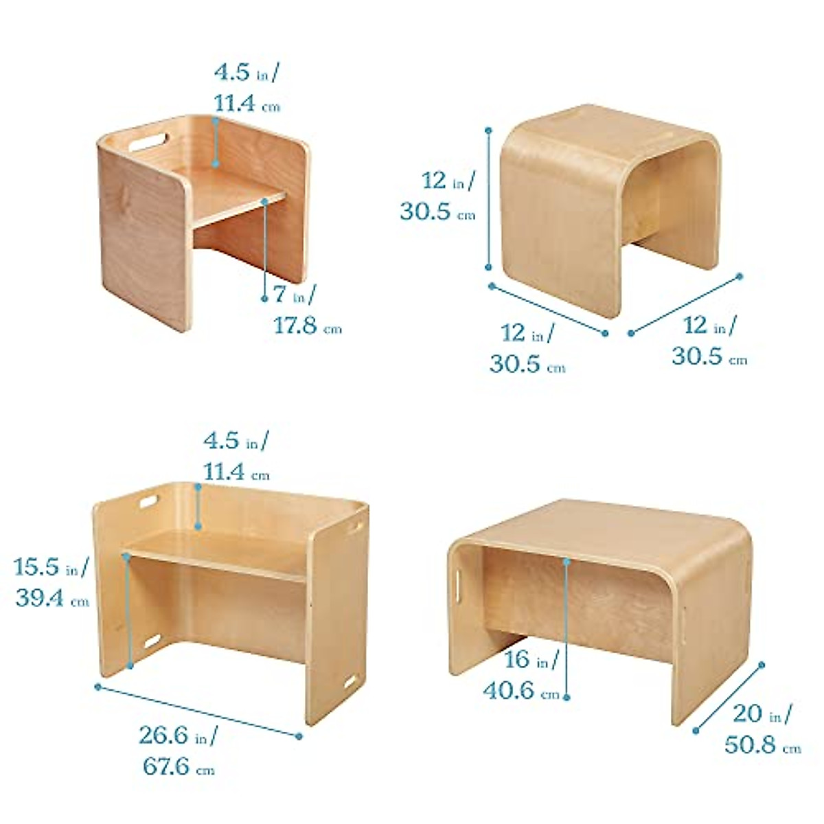 ECR4Kids Bentwood Multipurpose Table and Chair Set, Kids Furniture, Natural, 3-Piece