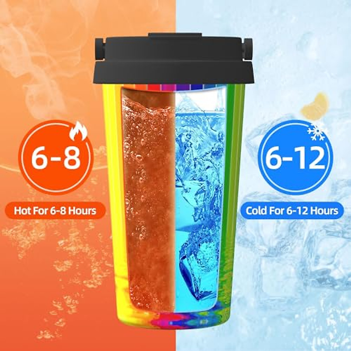WANGZHAO Rainbow Striped Print Double Wall Stainless Steel Vacuum Insulated Tumbler Cup Home Thermal Cup