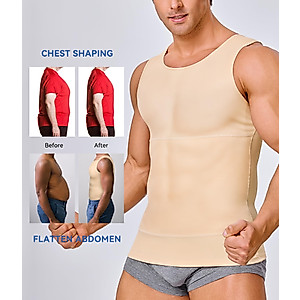 Eleady Mens Slimming Body Shaper Vest Compression Shirt Abs Abdomen Shapewear Workout Tank Top Undershirt (Small, Beige Tops)