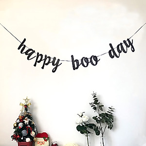 StarsGarden Happy Boo Day Black Glittery Garland - Halloween Party Decorations,Bats Decor,Halloween Bats,Halloween Boo Banner for Mantle Home Decor