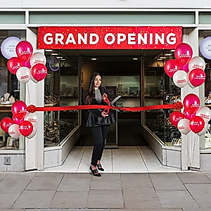Deluxe Grand Opening Ribbon Cutting Ceremony Kit - 25" Giant Scissors with Red Satin Ribbon, Banner, Bows, Balloons & More