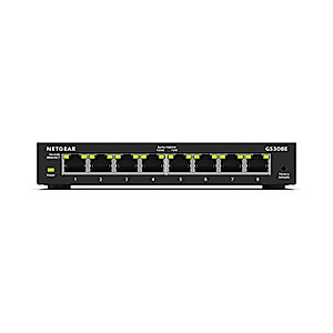 NETGEAR 8 Port Gigabit Ethernet Managed Network Switch (GS308E) - Desktop or Wall Mount, Home Network Hub, Office Ethernet Splitter, Silent Operation