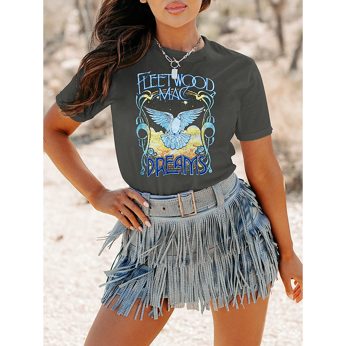 Anbech Women Character Vintage T Shirt Back to The Gypsy That I was Graphic Rock Music Tees Tops, Z-grey 1, Large