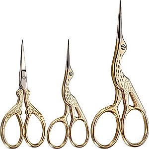 3 Pieces Stork Scissors Stainless Steel Crane Design Sewing Scissors Embroidery Scissors Tailor Scissors Dressmaker Shears for Embroidery, Paper Cutting, Sewing and Daily Activities (Gold)