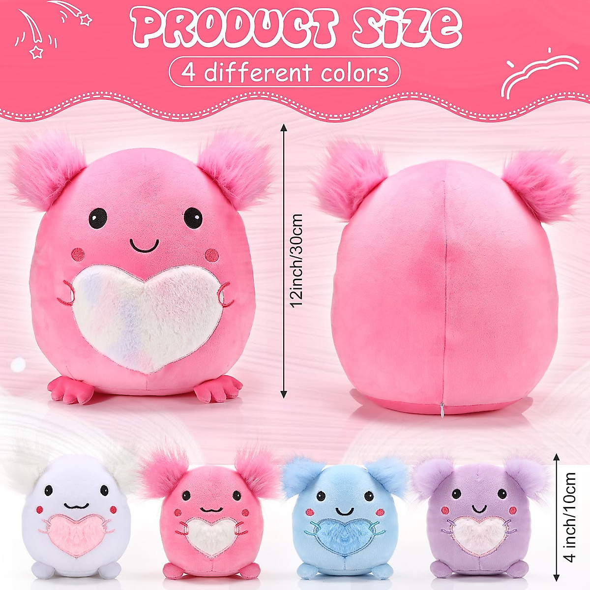 Hiboom 5 Pcs Axolotl Plush Stuffed Animal 12 Inch Large Axolotl Plush Pillow with 4 Baby Axolotl in Her Tummy Soft Cotton Plush Animal Pillow for Boys Girls Valentine's Graduation Birthday Party Decor