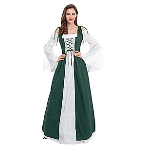 Shendifok Medieval Dress for Women Renaissance Dress Bridgerton Medieval Peasant Costume Ren Faire Dress Renaissance Fairy Costumes Green L