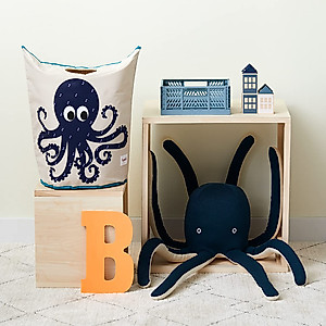 3 Sprouts Baby Laundry Hamper Storage Basket Organizer Bin for Nursery Clothes, Octopus