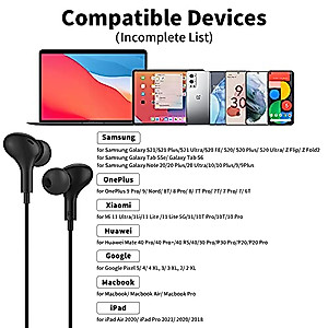 COOYA USB C Headphones with Microphone for Samsung Galaxy S23 S22 Ultra S21 S20 A53 Note 20 Flip 3 DAC Type C Wired Earbuds Magnetic Noise Canceling in-Ear Headset for iPad Pro Pixel 7 6 Oneplus 9 10