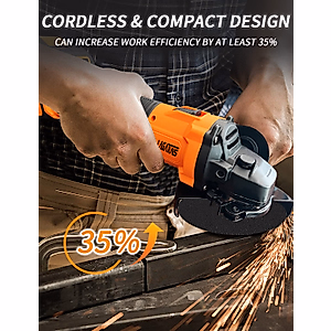 LAGATUNS Cordless Angle Grinder w/21V 6.0Ah Li-Ion Battery & Charger,Brushless Motor, 4-1/2'' Blade, Quick-Change Wheel Guard, 2-Position Handle, US Warranty (Renewed)