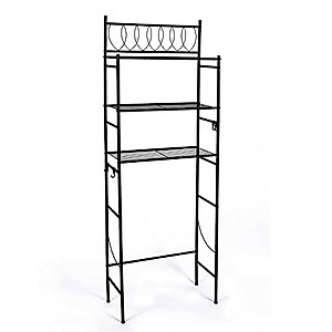 Upvoted Houseware 3 Shelf Over The Toilet Shelving Unit Bathroom Space Saver Corner Storage Rack Organizer, with 4-Hooks, Black