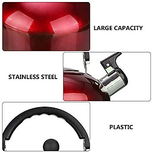 OUSIKA Tea Pot 2L Whistling Tea Kettle for Stove Stainless Steel Stovetop Tea Pots Boiling Water Pot with Universal Base for Induction | Gas | Electric | Halogen | Radiant, Red Vintage Decor Kettle (