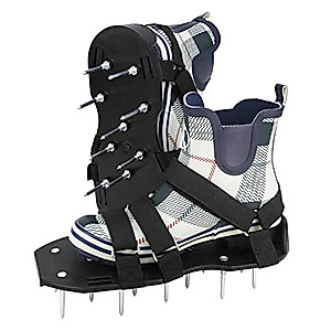 Lawn Aerator Shoes, Lawn Aerator with Hook & Loop Straps for Effectively Aerating Lawn Soil, FINDTICI One Size Fits All Free-Installation Heavy Duty Spiked Sandals Shoes for Yard Patio Garden, Black