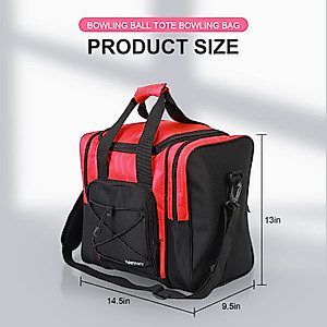 DAFISKY Bowling Ball Bag for Single Ball - Bowling Ball Tote Bag with Padded Ball Holder, 2 Pockets fit Bowling Shoes Up to Mens Size 14 and Accessories(Red)