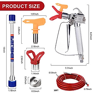 DUSICHIN DUS-365 Airless Paint Spray Gun High Pressure 3600 PSI 517 TIP Swivel Joint Extension Rod Paint Spray Hose 50 Feet Diameter 1/4 inch for Titan Graco Airless Paint Sprayer Aftermarket Parts