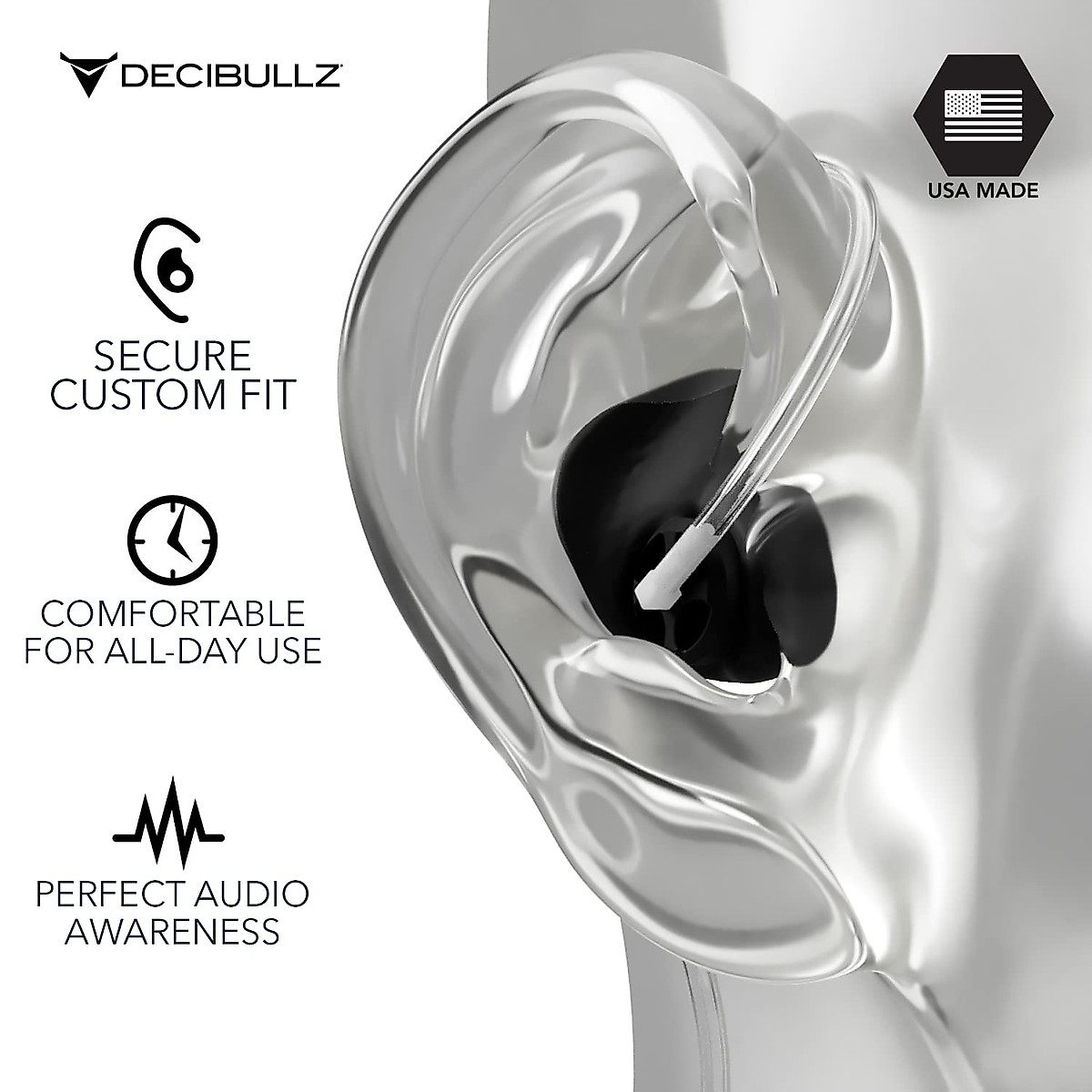 Decibullz - Custom Molded Security Radio Adapters, Thermo-Fit Earpieces Designed for Clear Acoustic Tube Radios (Awareness)