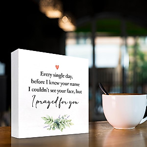 I Prayed for You Wood Block Sign Desk Decor,Rustic Love Wooden Box Plaque Sign Desk Decor for Home Bedroom Shelf Table Decor Decorations