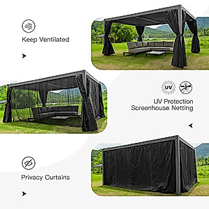 Domi Louvered Pergola 10' × 13', Outdoor Aluminium Pergola with Adjustable Roof, Curtains and Netting, Hardtop Gazebo for Patio, Deck, Garden, Yard, Beach(Gray)