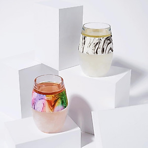 HOST Wine Freeze Cooling Cup, Plastic Double Wall Insulated Freezable Drink Chilling Tumbler with Freezing Gel Wine Glasses for Red and White Wine, Set of 1, 8.5 oz, Black Swirl