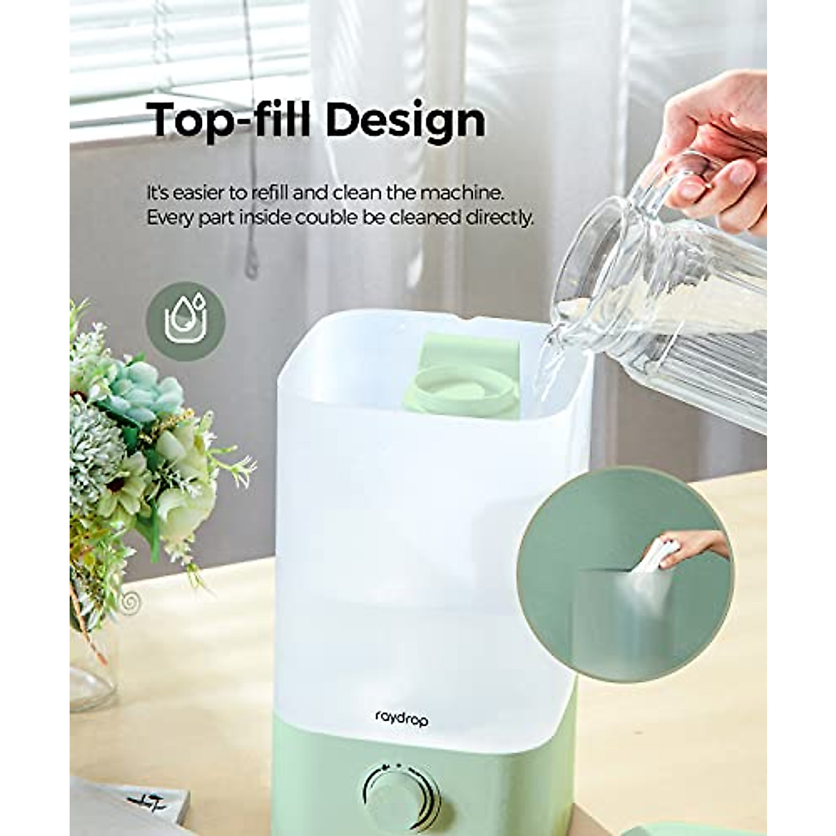 raydrop Cool Mist Humidifier Diffuser, 2.5L Essential Oil Diffuser, Top Fill Humidifier for Bedroom, Home and Office, Baby Humidifier with Adjustable Mist Output, Sleep Mode, Auto Shut Off