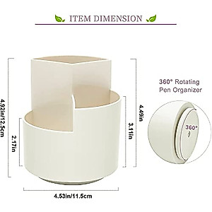 Siveit Rotating Pen Holder, 3 Slots 360-Degree Spinning Pencil Pen Desktop Organizer Cute Pencil Cup Pot for Home, Office, Kids (White)