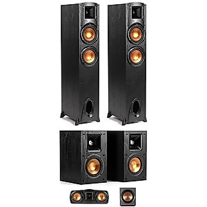 Klipsch F-200-BLACK Synergy Black Label Floorstanding Speakers with Klipsch B-100-BLACK Bookshelf Speakers, Klipsch C-200-BLACK Center Channel Speaker and a Klipsch R-120SW 200 Watt Subwoofer (2019)