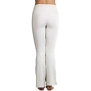 ToBeInStyle Women’s Premium Comfortable Cotton-Blend Fold Over Flared Yoga Pants Leggings - Bone - X-Large