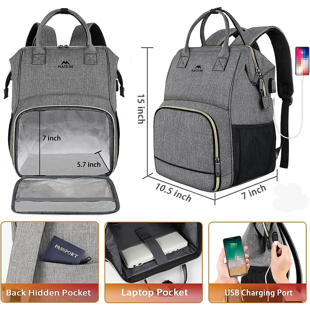 Lunch Backpack, Insulated Cooler Backpack Lunch Box Laptop Backpack with USB Port for Women Men, Water Resistant Leak-proof Lunch Bag Nurses Gifts for Women Work School Picnic Fits 15.6 Inch Laptop