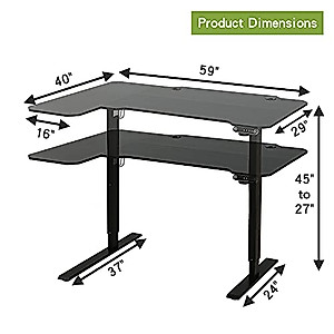 Radlove 59-Inch Large Electric Height Adjustable Computer L-Shaped Desk with Memory Controller Corner Standing Desk Modern Workstation with Splice Board Game Ergonomic Desk (Black Frame + Black Top)