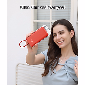 TG90° Portable Charger 10000mah Cell Phone Battery Backup, Ultra Slim Power Bank with Built in Lightning and USB-C Cable, Portable Phone Charger Battery Packs Compatible with iPhone Android Phones