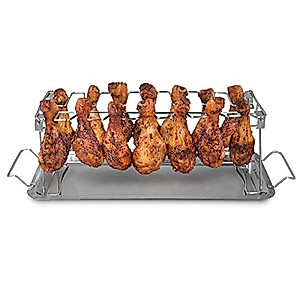 Navaris Stainless Steel Chicken Leg & Wing Rack - 14 Slot Roaster Stand for Chicken Legs, Wings, Drumstick with Drip Tray for Smoker Grill or Oven