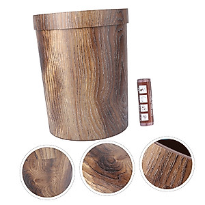 VICASKY Retro Trash Can Ornament Container Metal Storage Baskets Lip Gloss Containers Small Trash Can Rubbish Bin Wood Grain Wastebasket Trash Can Garbage Bin Living Room Garbage Bin Brown