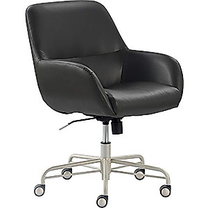 Tommy Hilfiger Forester Luxury Bonded Leather Home Office Chair, Modern Round Swivel Accent Seating with Arms, Adjustable Height and Recline, Charcoal Grey