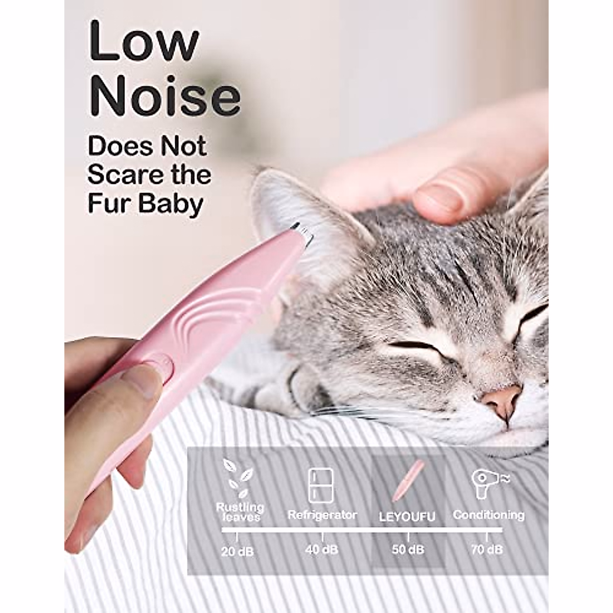 LEYOUFU Dog Paw Trimmer for Grooming, Cordless Electric Small Pet Grooming Clippers Hair Trimmer for Dogs Cats, Low Noise for Trimming Pet's Hair Around Paws, Eyes, Ears, Face, Rump (Pink)