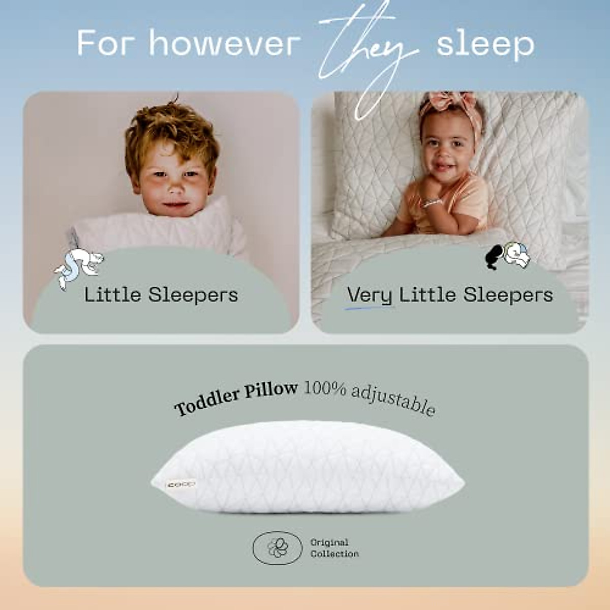 Coop Home Goods Toddler Pillow for Sleeping and Travel - Premium Small Memory Foam Baby Pillow for Kids with Lulltra Washable Pillowcase - Crib & Bed - CertiPUR-US/GREENGUARD Gold Certified (19x13)