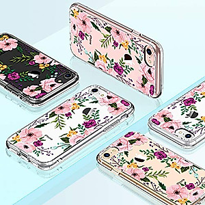 GiiKa iPhone SE 2020 Case, iPhone 8 Case, iPhone 7 Case with Screen Protector, Clear Protective Case Floral Girls Women Hard PC Case with TPU Bumper Cover Phone Case for iPhone 8, Small Flowers