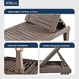BLUU Chaise Lounge Chairs for Outdoor Patio Use | Adjustable with 5 Positions | Wood Texture Design | Waterproof | Easy to Assemble | Max Weight 330 lbs | Set of 2