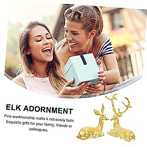 DECHOUS Reindeer Statue 2pcs Ornaments Nativity Ornaments for Themed Party Favor Simulation Elk Ornament Luxury Gift Wrought Iron Alloy Metal Deer Statue Figurine