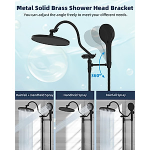 Hibbent Self-cleaning Shower Head, 10'' High Pressure Rainfall Shower Head, Showerhead Combo/Handheld Shower Head, 12'' Adjustable Curved Shower Extension Arm, 71'' Hose, 2 Shower Holders, Matte Black