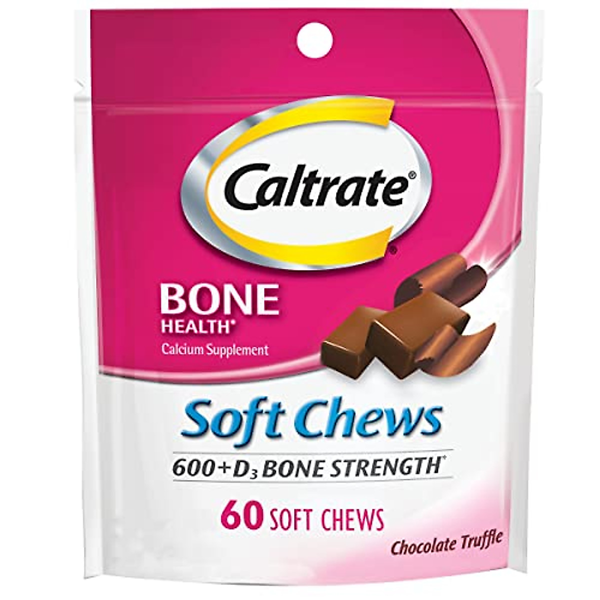 Caltrate Soft Chews 600 Plus D3 Calcium Vitamin D Supplement, Chocolate Truffle - 60 Count
