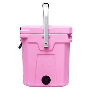 CAMP-ZERO 12 | 12.6 Qt. Cooler with 2 Molded-in Cup Holders & Folding Aluminum Handle | Thick Walled, Freezer Grade Cooler with Secure Locking System & Tie Down Channels (Pink)