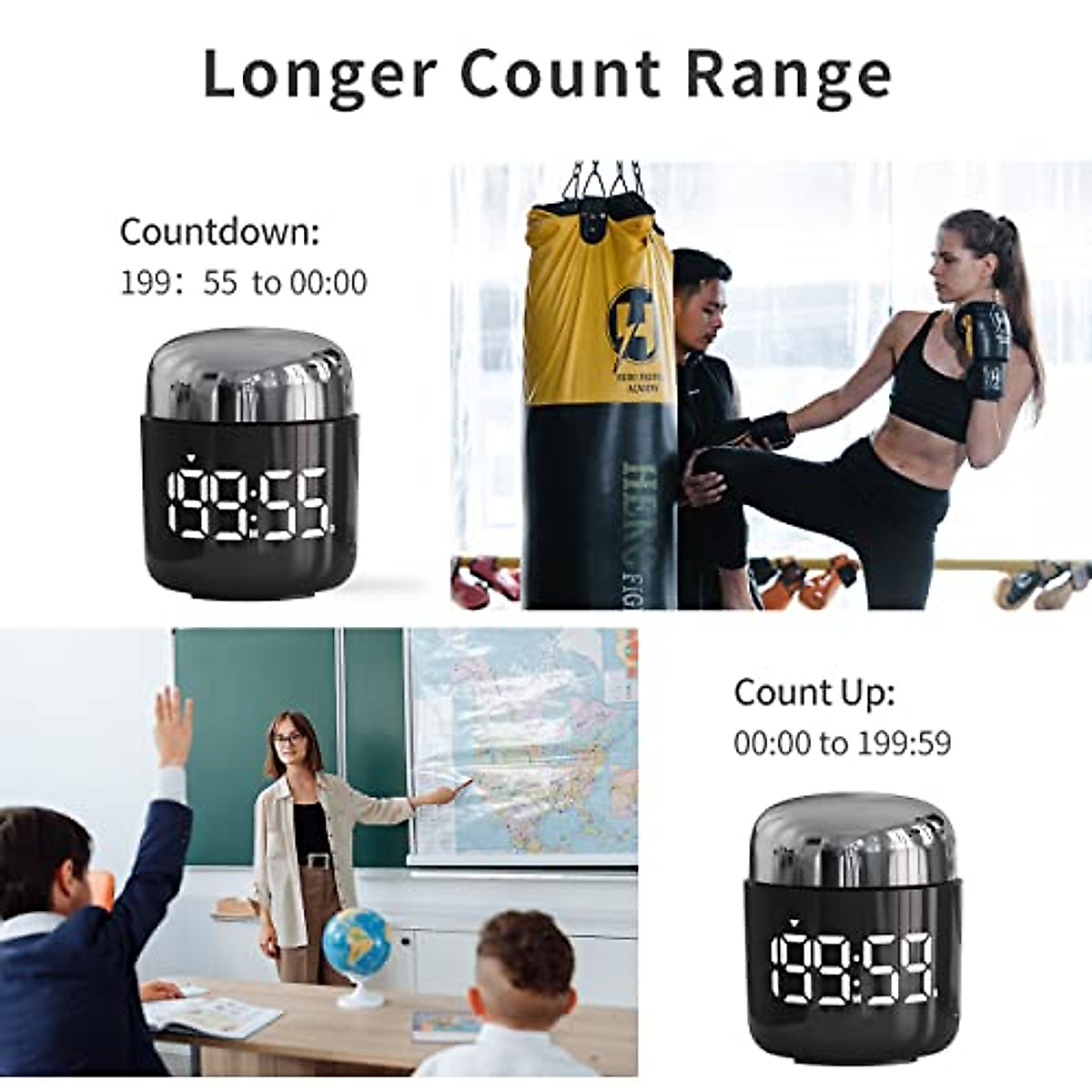 MeesMeek Digital Kitchen Timer,Countdown Countup Timer with Large LED Display Volume Adjustment,Timer for Cooking, Classroom Time for Kids and Teachers. (Light Grey)