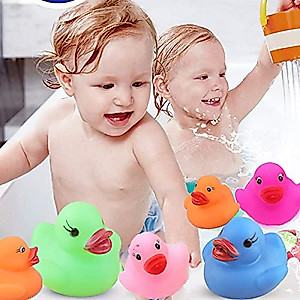 Fessal 24 Pcs Multicolor Squeak Rubber Duck Ducky Baby Bath Toy for Boys and Girls Over 3 Years (2'')