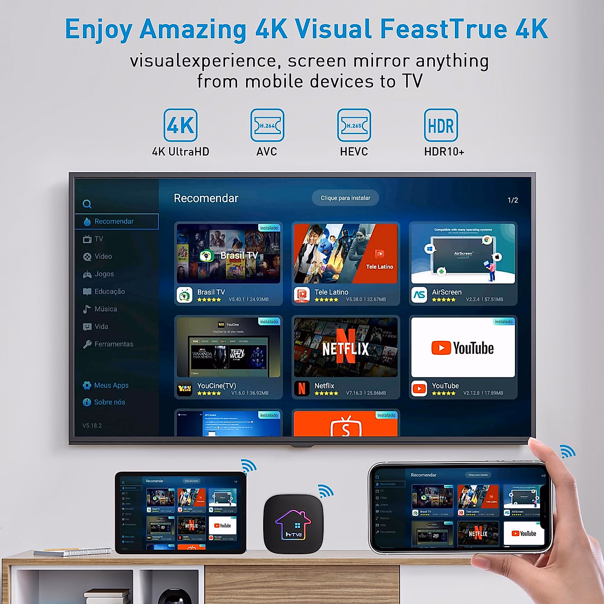 htv Box 8 Brazil 2023 HTV8 H8 Brazil tv Box htv h7 H6+ TV Brazil HD Box New Version Brazilian TV Box 4K Ultra HDR USB2.0/3.0 WiFi 2.4GHz/ 5GHz