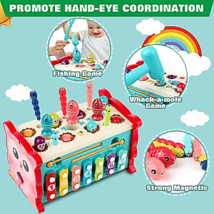 wakeInsa 8 in 1 Toddler Activity Cube,Toddler Montessori Toys,Fine Motor Skills Toys,Xylophone for Toddlers,Whack a Mole Game,Magnetic Fishing Game,Baby Learning Toy,Toddler Sensory Educational Toy