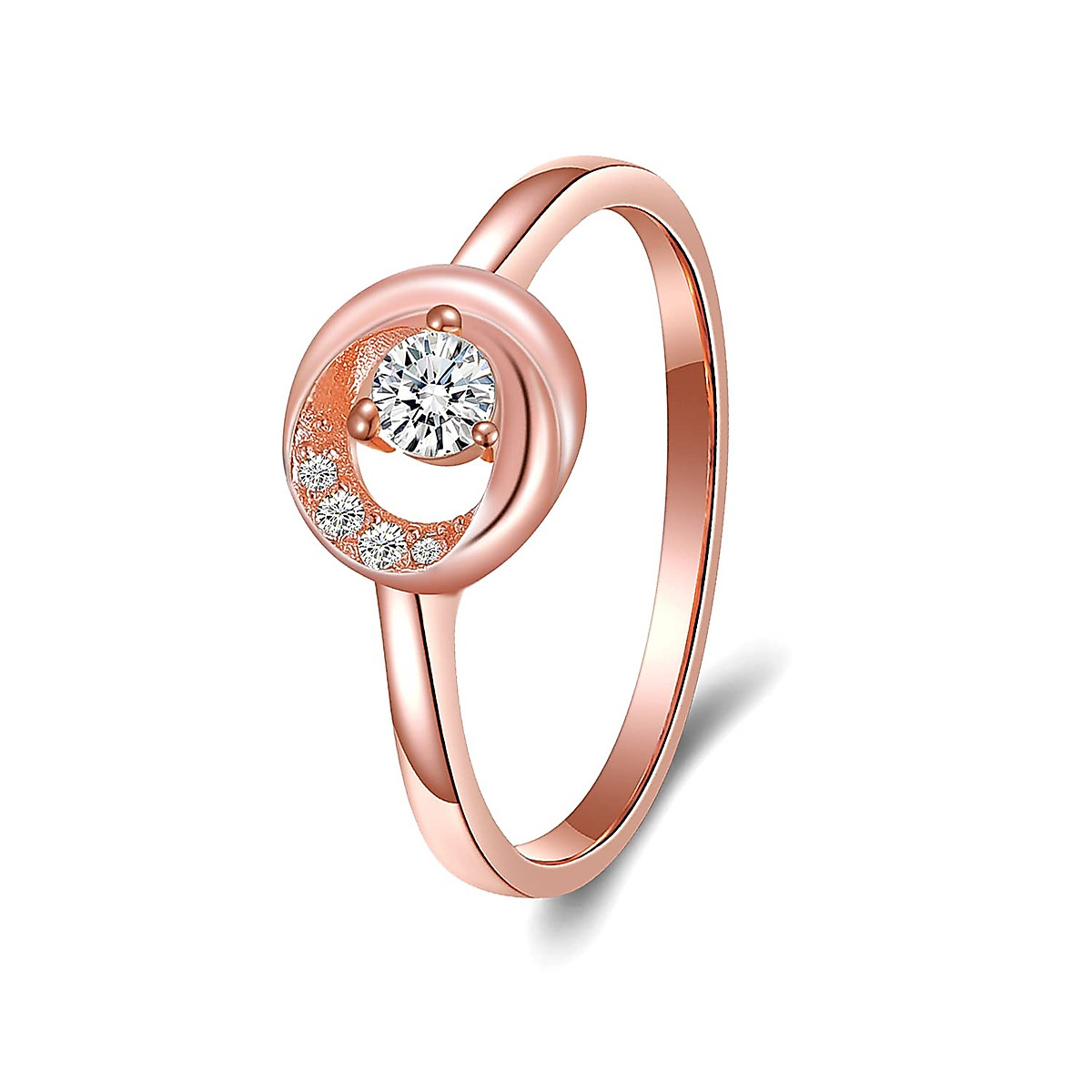 VOLUKA 18K Roes Gold Plated Flower Ring for Women Cubic Zirconia Wedding Engagement Ring for Lover ﻿