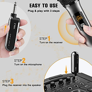 VeGue Wireless Microphone, UHF Cordless Dual Handheld Dynamic Mic Set with Rechargeable Receiver, for Karaoke Party, Voice Amplifier, PA System, Singing Machine, Church, Wedding, Meeting, 200ft (WM-2)