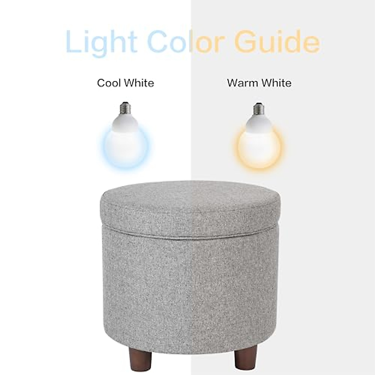 Homepop Home Decor | Upholstered Round Storage Ottoman | Ottoman with Storage for Living Room & Bedroom, Light Gray Tweed Large