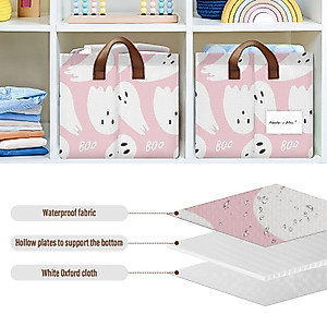 CEBUGI Pink Cute Halloween Apparitions Large Waterproof Collapsible Storage Bin Foldable Canvas Fabric Open Storage Basket Cube Box with Iron Frame